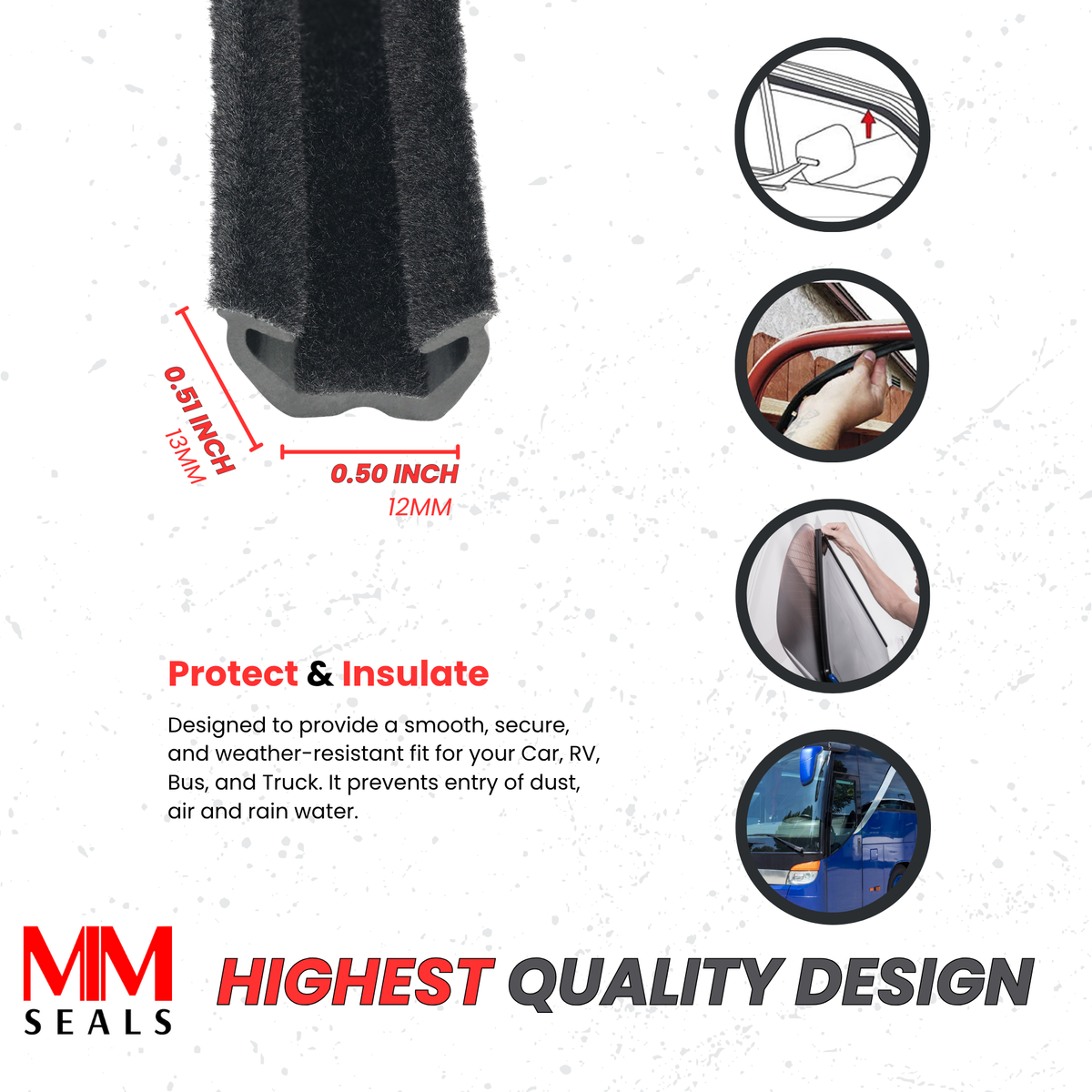 Universal Flocked Rubber Glass Run Channel – Flexible Window Seal Trac ...