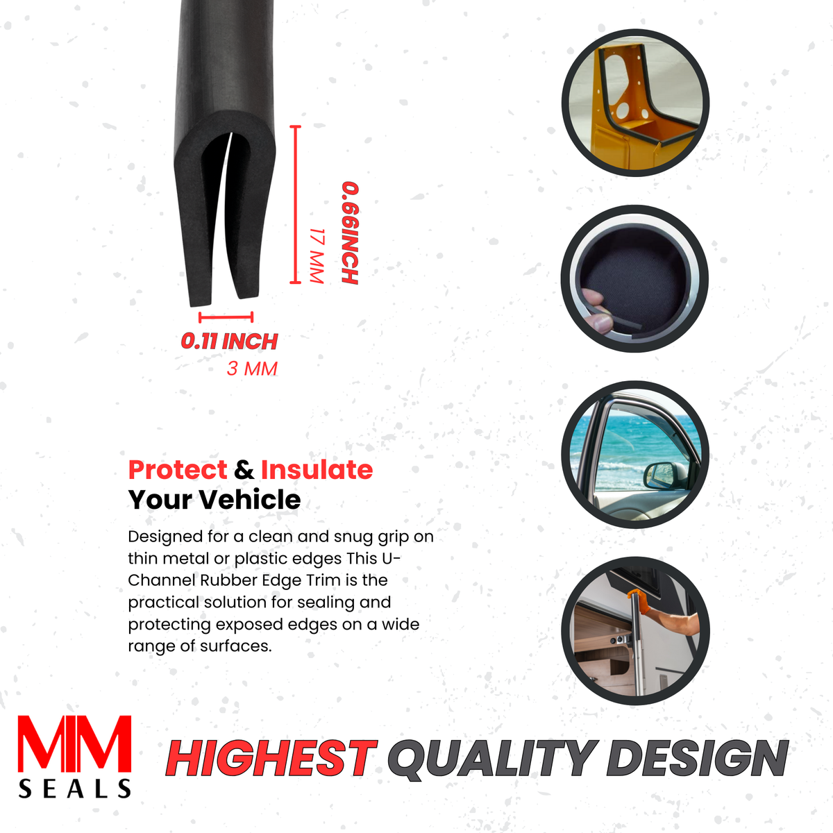 Black U Channel Edge Trim Seal EPDM Height 0.66" (17 MM) X 0.11" (3 MM ...