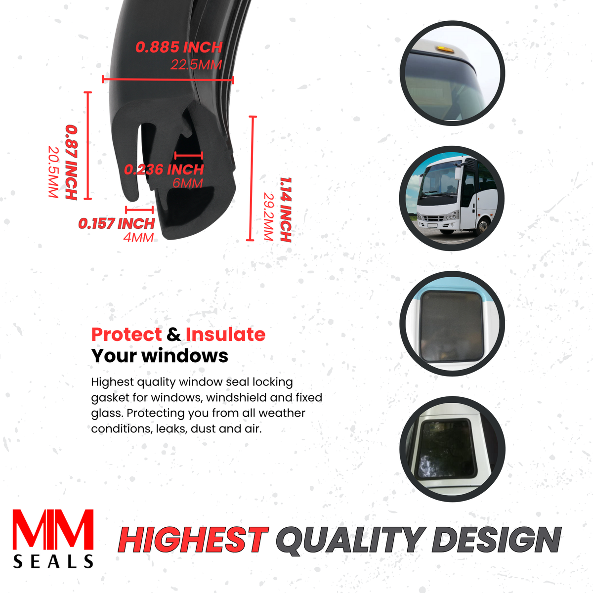 Universal Windshield Rubber Seal with Dual Channel – Fits Glass and Me ...