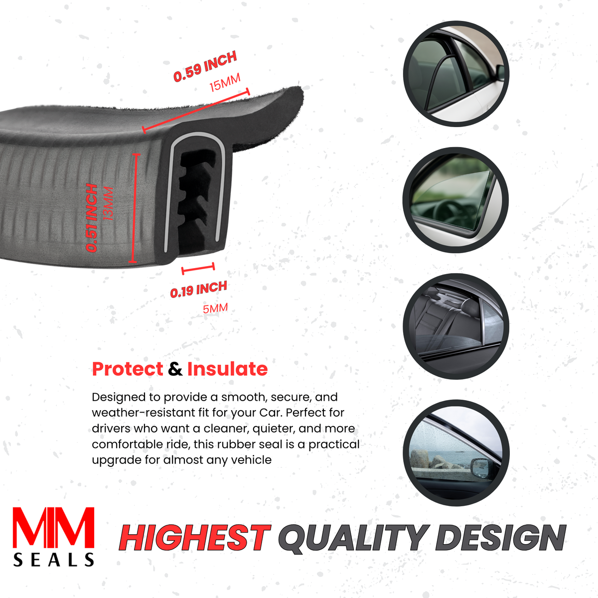 Car Door Side Window Flocked Rubber Seal – Universal U-Shape Weatherst ...